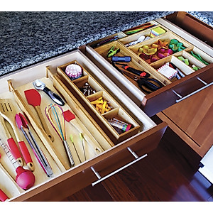 Lipper International 8896 Bamboo Wood Custom Fit Adjustable Kitchen Drawer Dividers, Set of 2