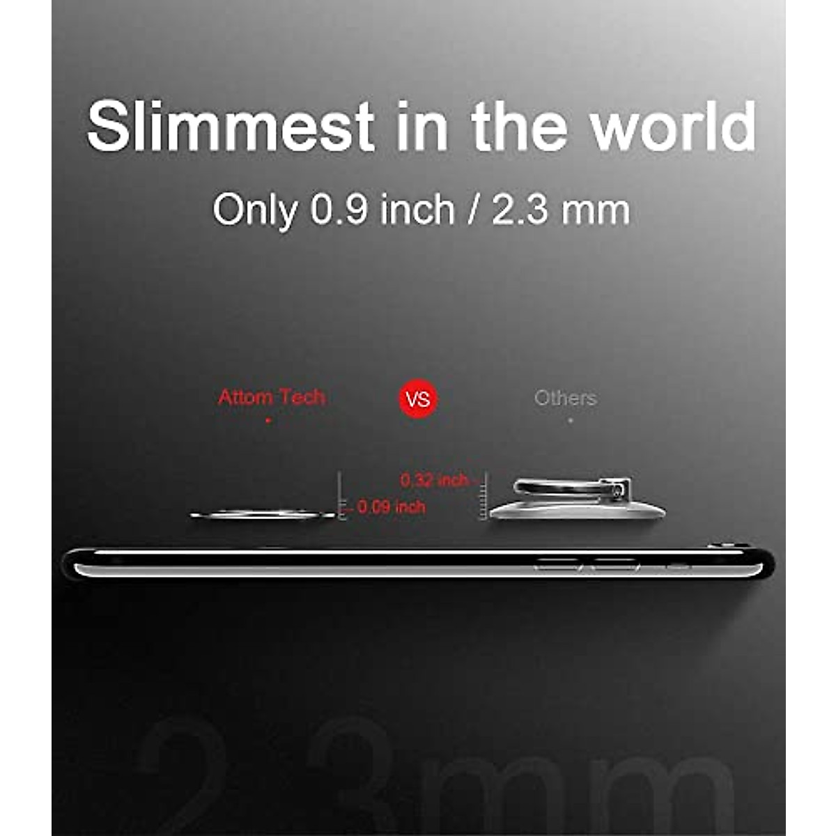 World's Slimmest Phone Ring Holder,Attom Tech Ultra Thin Cell Phone Ring Stand for Magnetic Car Mount Hook - Compatible for iPhone X 8 7 Plus 6S 6 5s 5 SE,Galaxy S8 S7 S6 Edge,Note 8 5 (Black)