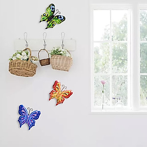 Metal Butterfly Wall Decor 3D Butterfly Wall Art Hanging Sculpture for Indoor Outdoor Office Home Living Room Bedroom Bathroom Garden Porch Patio Fence 8.1" L x 8.3" H(3 Butterflies)