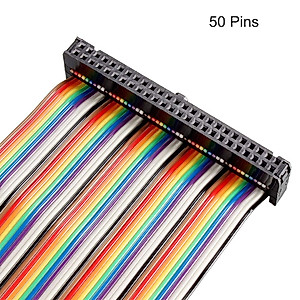 uxcell IDC Rainbow Wire Flat Ribbon Cable 50P D-Type FC/FC Connector 2.54mm Pitch 0.5m/19.7inch Length
