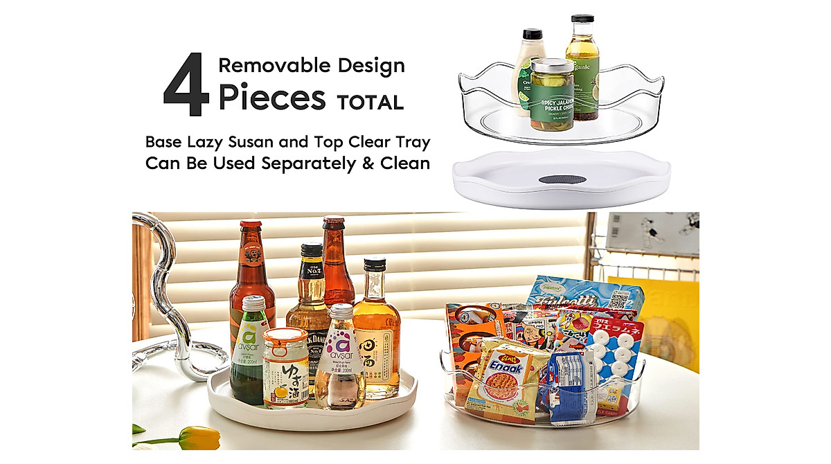 [2 Pack] Lazy Susan Organizer with Removable Bins - Space Saver for ...