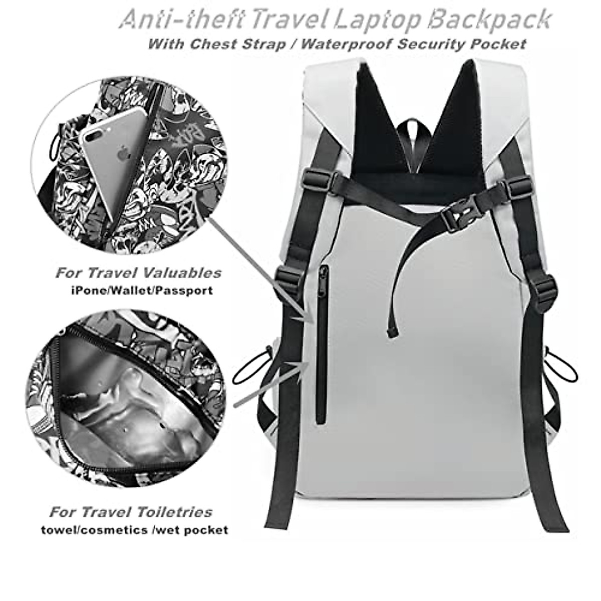 ARSONWIN Travel Laptop Backpack 15.6 inch Waterproof Anti-theft Backpack Carry On College Backpack for Men Women (Grey) one-size