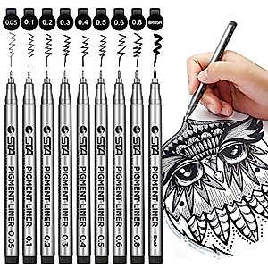 Brusarth Precision Black Micro-Pen Fineliner Ink Pens, Waterproof Archival Ink, Drawing Pens, Artist Illustration Pens, Multiliner, for Art Watercolor, Sketching, Anime, Manga, Design, 9/Set(Black)