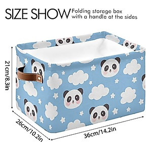 Panda Blue Cloud Storage Basket Bins Sturdy Toy Storage Organizer Bins Laundry Basket with Handles for Bedroom Office Clothes Pet Nursery Living Room,2 pcs