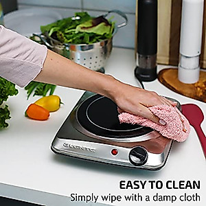 Ovente Electric Single Infrared Burner 7 Inch Ceramic Glass Hot Plate Cooktop with 5 Level Temperature Control & Easy to Clean Stainless Steel Base, Compact Stove for Home Dorm Office, Silver BGI101S