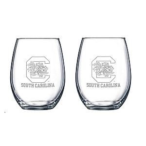 RFSJ South Carolina Gamecocks Etched Satin Frost Logo Wine or Beverage Glass Set of 2