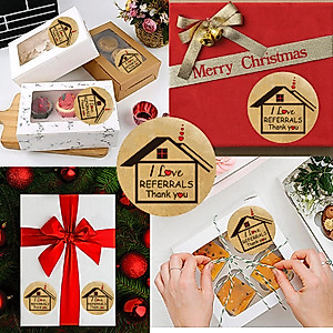 I Love Referrals Stickers House Shaped Thank You Labels 1.5" Kraft Real Estate House Stickers Agents and Sales Supplies Realtor Supplies, Salon, Small Business Mailer Seal Stickers 500 Pcs