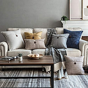 Phantoscope Pack of 2 Farmhouse Throw Pillow Covers Button Vintage Linen Solid Decorative Pillow Cover for Couch Bed and Chair Off White 18 x 18 inches 45 x 45 cm