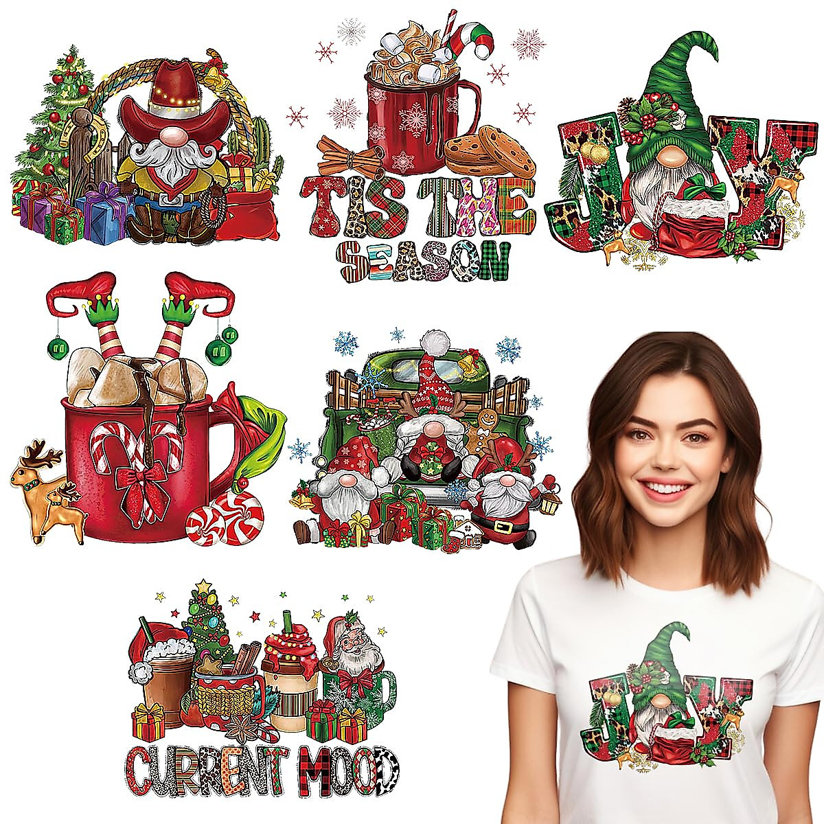 Christmas Iron On Transfers Christmas Decor Iron On Patch Snowman Letter Heat Transfers Vinyl Xmas Truck Sticker for T-Shirt Heat Transfer Fashion Appliqued DIY Decor Craft Party Supplies 6PCS