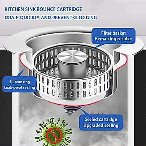 KUNMNGF Sink Stopper,Kitchen Sink Stopper,Sink Drain Stopper,Kitchen Sink Strainer,Stainless Steel Kitchen Sink Pop-Up Press Strainer,Bathtub Sink Strainer Basket,for Kitchen,Bathroom