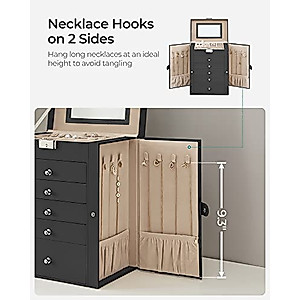 SONGMICS 6 Tier Jewelry Box, Jewelry Case with 5 Drawers, Large Storage Capacity, with Mirror, Lockable, Jewelry Storage Organizer, Gift for Loved Ones, For Watches, Black UJBC152B01