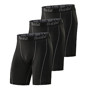 Runhit Men's Compression Shorts(3 Pack), Compression Spandex Yoga Shorts Underwear (black Grey, L)