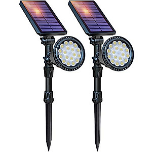 DBF Solar Outdoor Lights, Adjustable Solar Spot Lights Outdoor, 2.5w Solar Panel and Bright, 2-in-1 Waterproof Solar Landscape Spotlights Flood Lights for Garden Yard Flag Pole Pool, 2Pack