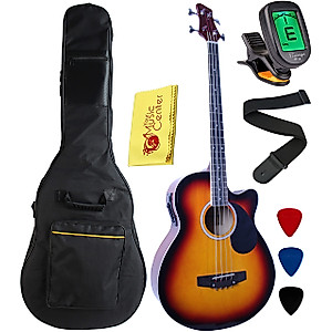 Vizcaya Full Size 4 Strings Cutaway Acoustic-Electric Bass Guitar With 4-Band Equalizer,5mm Padding Gig Bag,Strap, Picks-Sunburst