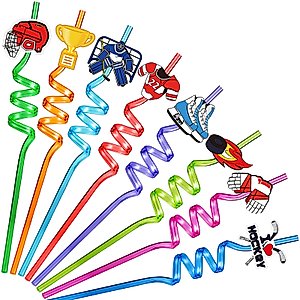 24 Pcs Ice Hockey Straws Twisty Curly Party Drinking Straws Colorful Ice Hockey Sports Party Favors Reusable Crazy Straws for Kids Adults Game Supplies Decorations with 2 Pcs Cleaning Brushes