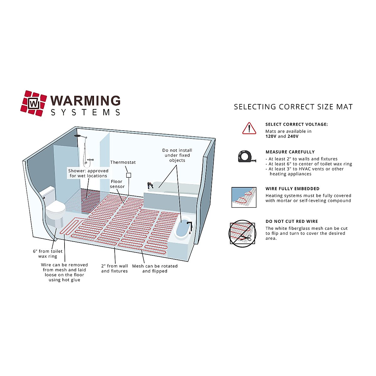 30 Sqft Warming Systems 120 V Electric Tile Radiant Floor Heating Mat with WiFi Touch Screen Programmable Thermostat. Includes Installation Monitor and Floor Temperature Sensor