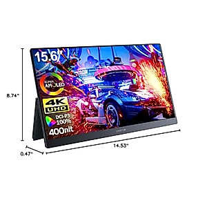 c-force 4K OLED Portable Monitor 15.6'' 100% DCI-P3 USB C HDMI Computer Display HDR Gaming Monitor Speakers Ultra Slim & Eye Care Travel External for Laptop Mac PC Phone PS5 Xbox Switch