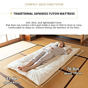 EMOOR Space-Saving Japanese Futon Set (Futon Mattress, Comforter & Pillow) Compact-Twin, Made in Japan, Foldable Floor Sleeping Mattress Shikibuton Tatami Mat Camp Guest-Use