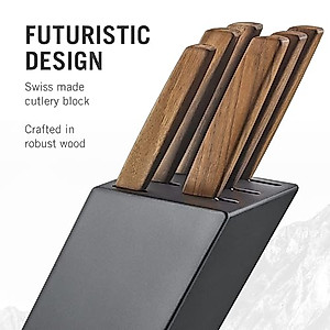 Victorinox Swiss Modern Knife Block - Knife Block with Knives - Includes Santoku Knife, Bread Knife, Chef's Knife & More - Premium Kitchen Accessories - Walnut Wood Handles, 6-Piece Set