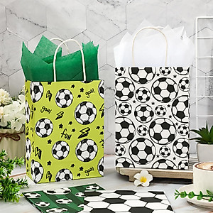 Whaline 24Pcs Soccer Paper Gift Bags with Handles Sports Party Favor Bags Soccer Ball Print Candy Goodie Treat Bags for Game Day Sports Events Birthday Party Supplies