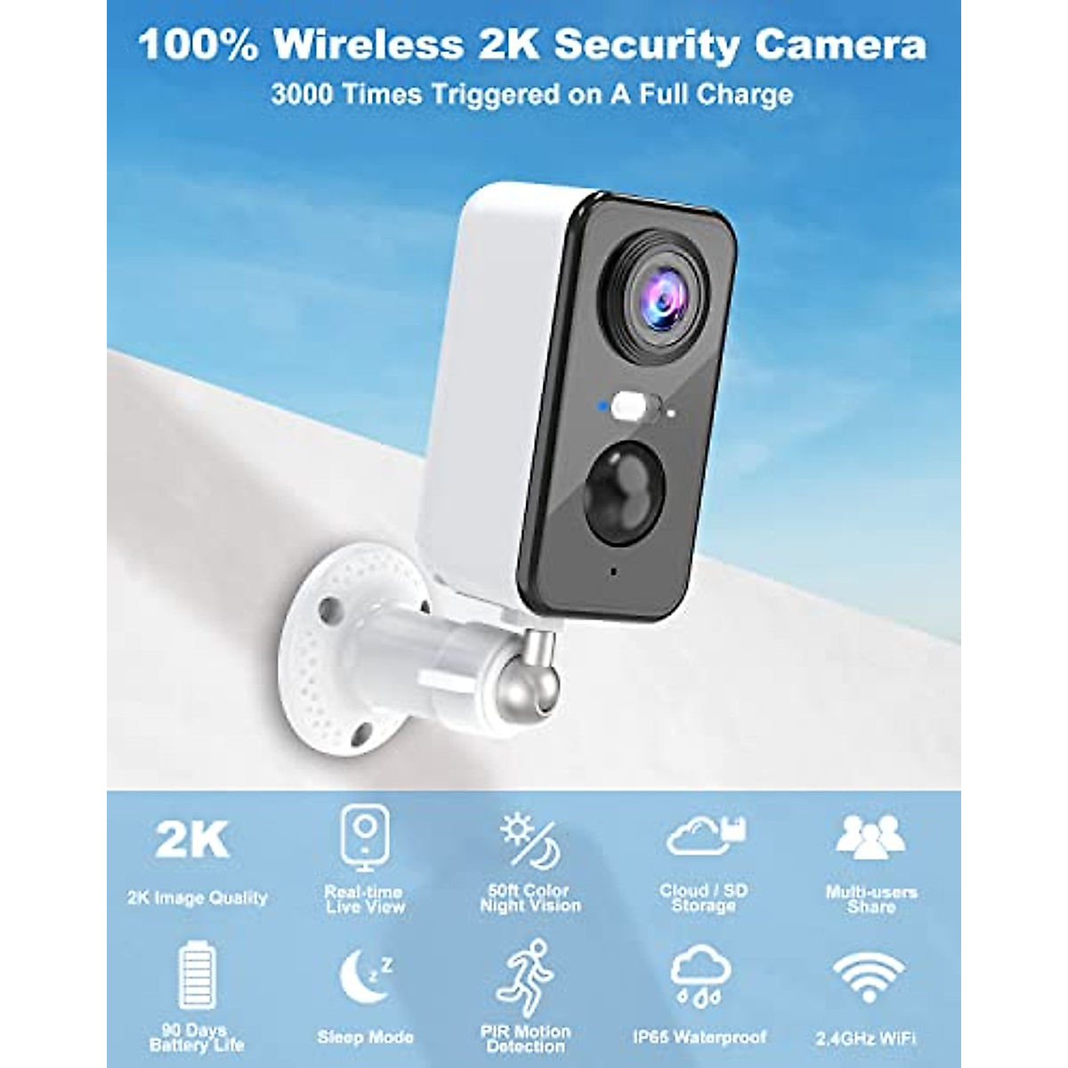 Wireless Cameras for Home Security Outdoor, 2K Color Night Vision Battery Powered WiFi Security Camera Spotlight/Siren Motion Detection 2-Way Talk Waterproof Cloud Storage Outdoor Camera Wireless 2PCS