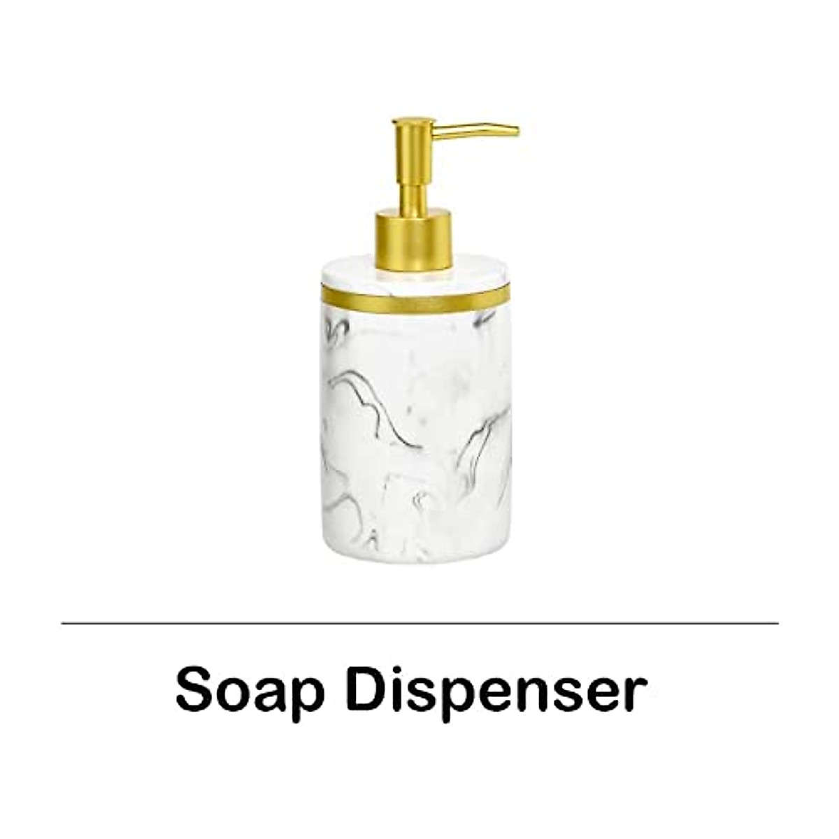 5-Piece Bathroom Counter Top Accessory Set - Dispenser for Liquid Soap or Lotion, Soap Dish, 2 Tumblers and Toothbrush Holder, Marble Pattern Resin (Classic White)