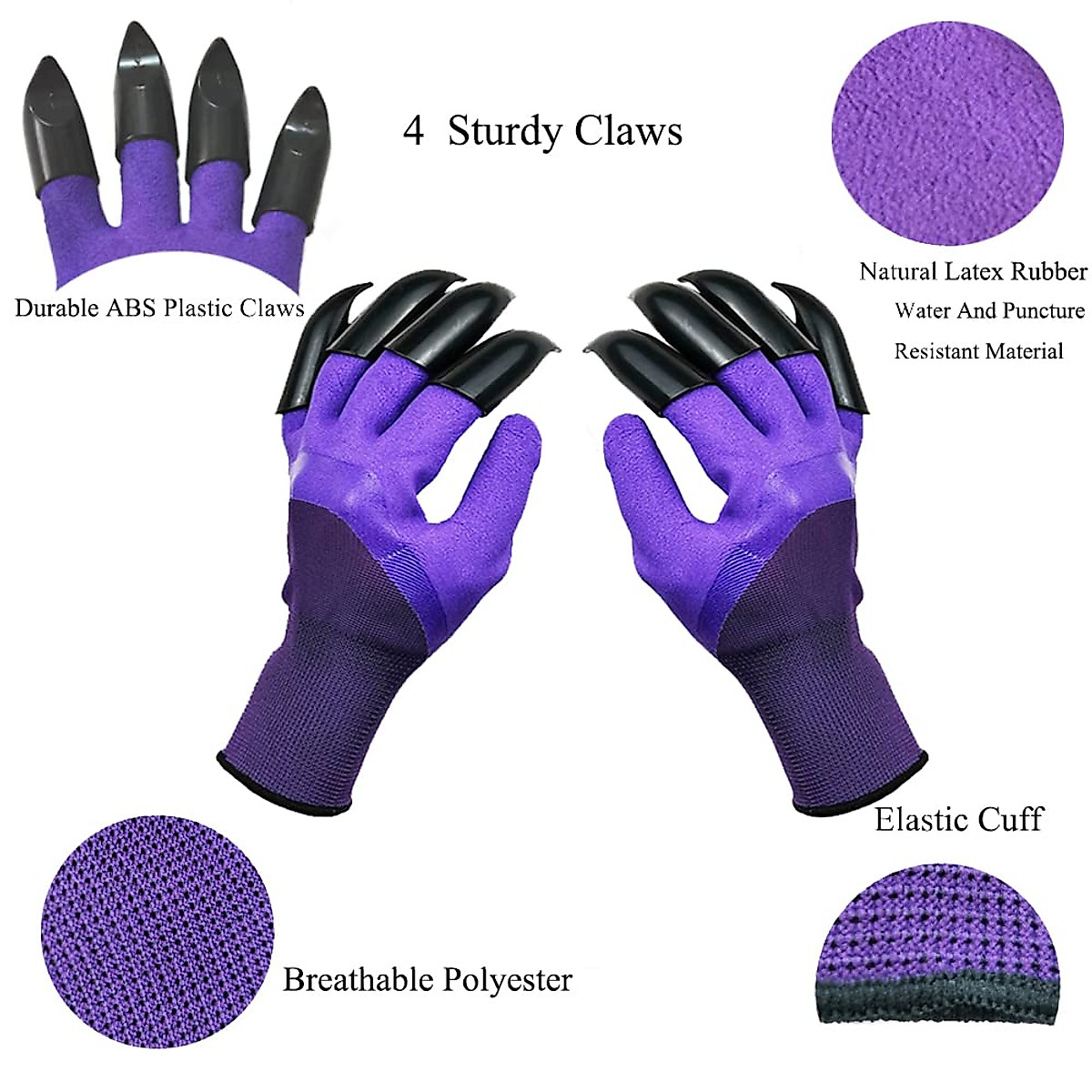 DCCPAA Garden Gloves with Claws 2 Pairs（Two Hands with Claws for Digging, Planting, Weeding, Seeding-Waterproof, Best Gardening Gifts for Men and Women-Purple+Green