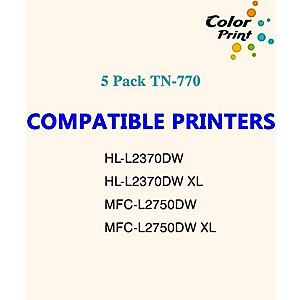5-Pack ColorPrint Compatible TN770 High Yield Toner Cartridge Replacement for Brother TN770 TN 770 TN760 Work with HL-L2370DW HL-L2370DWXL MFC-L2750DW MFC-L2750DWXL Printer (Black)