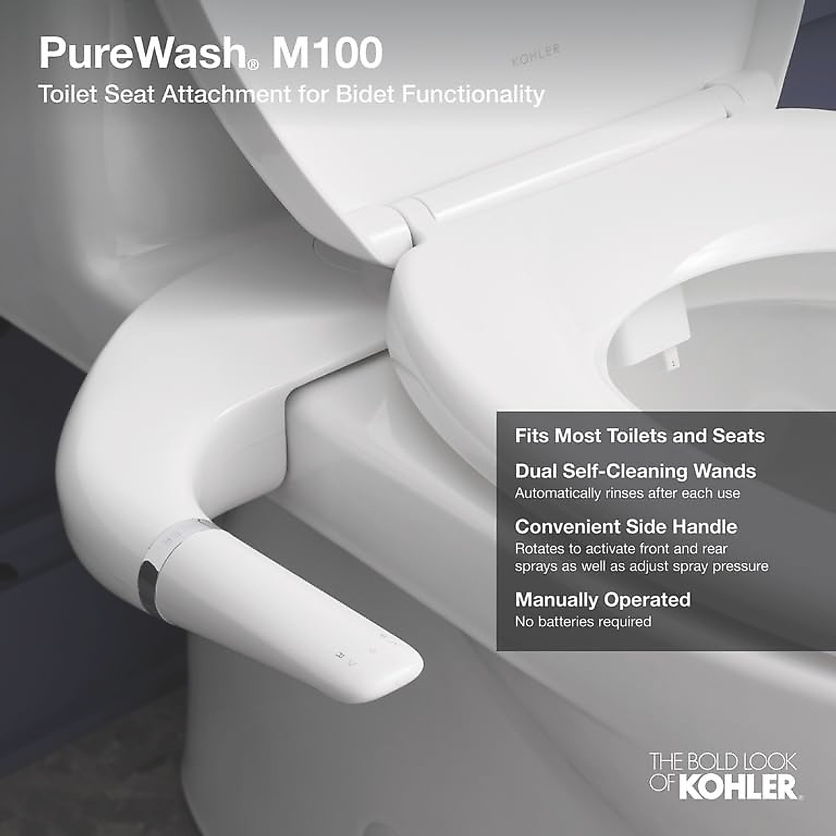 KOHLER 22860-0 Purewash M100 Toilet Seat Attachment For Bidet Functionality