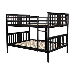 Bunk Bed, Full Over Full Bunk Beds, Solid Wood Full Bunk Bed Frame with Guard Rails and Ladder for Kids Boys Girls Teens Adults, Can be Convertible to 2 Beds, No Box Spring Needed, Espresso