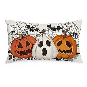 AACORS Halloween Pillow Cover 12X20 Inch Pumpkin Jack-O'-Lanterns Bat Web Decoration Holiday Farmhouse Pillow Case Decor for Home Sofa Couch AA306-12