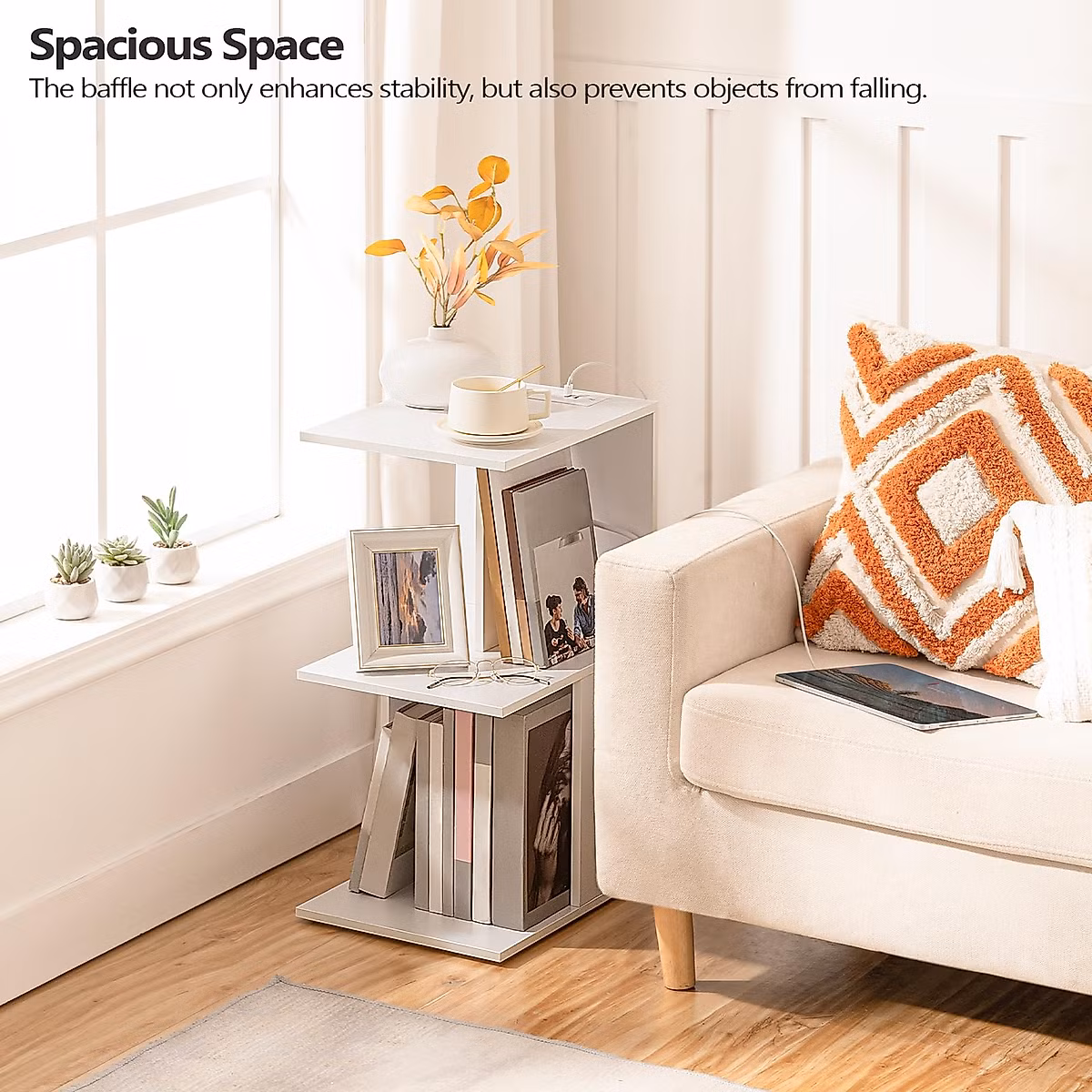 MAHANCRIS End Table with Charging Station and Side Tables with Charging Station bundle，Narrow Side Table for Small Spaces，2-Tier Nightstand with Tempered Glass Top，for Bedroom，Living Room ETWT18E01Z-E
