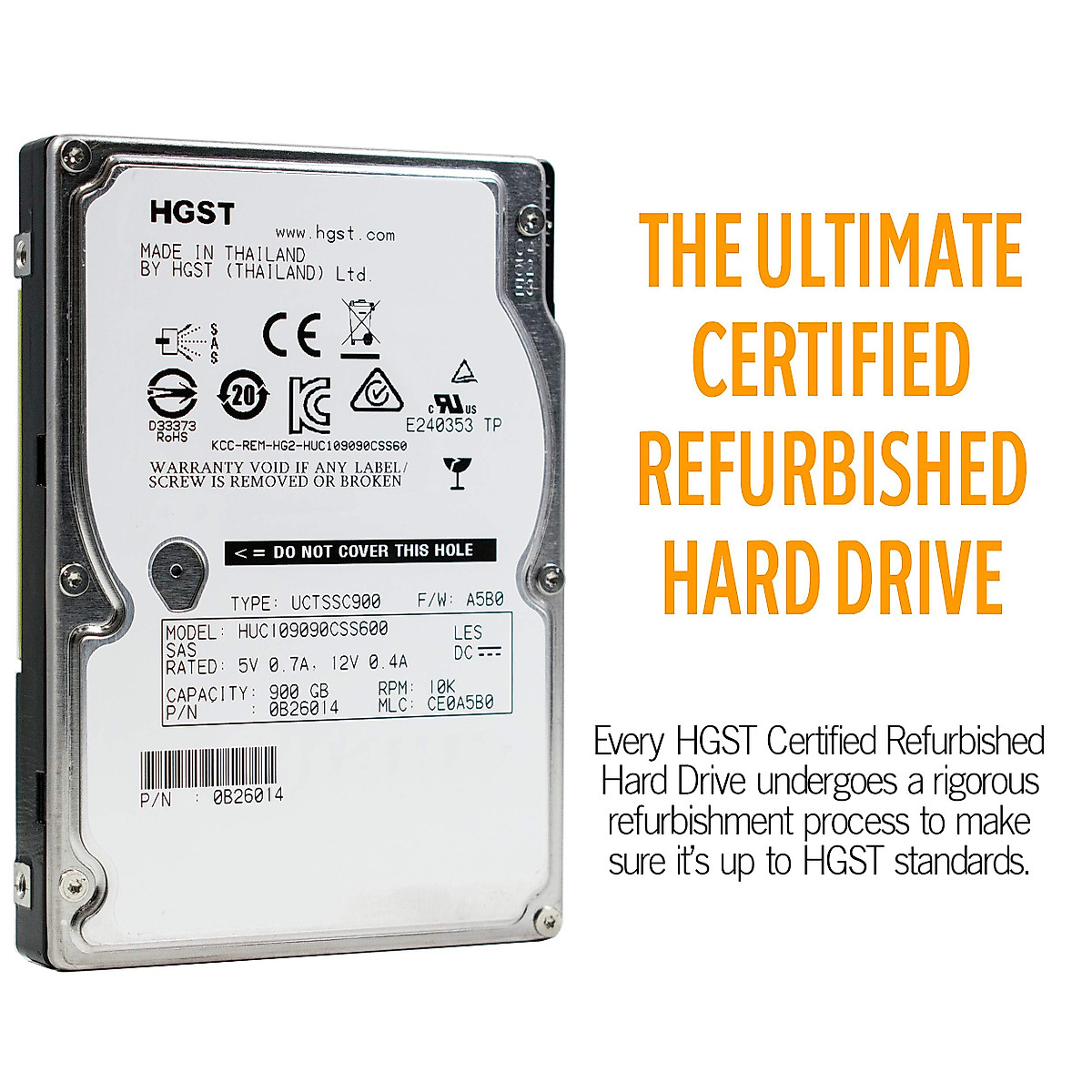 HGST Ultrastar C10K900 | HUC109090CSS600 | 0B26014 | 900GB 10K RPM SAS 6.0Gb/s 64MB Cache | 2.5in SFF | 512n | Cache Enterprise Hard Disk Drive HDD (Renewed)