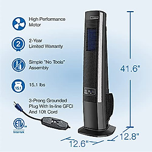 Lasko 42" Portable Outdoor Tower Fan with Bluetooth Technology for Decks, Patios and Porches with 4 Speeds, Night Mode, Internal Oscillation, Black, YF200