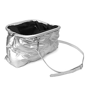 Women's Quilted Crossbody Bag | Padded Puffer Shoulder Handbag | Pillowy Maxi Quilting Finish Clutch Purse (Silver, Medium)