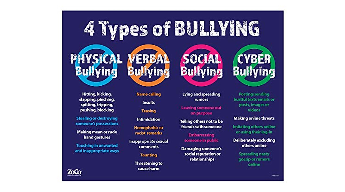 4 Types of Bullying Poster - Laminated, 17 inches x 22 inches ...