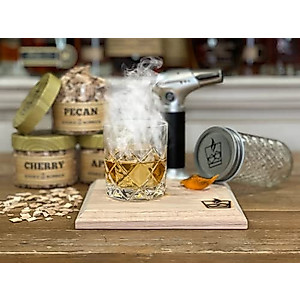 Smoke Board’s Old Fashioned Cocktail Smoker Kit with Torch - Whiskey/Bourbon Drink Infuser with Three Wood Chips, Smoker Kit Includes, Mixing Glass, Smoke Board, and Torch Lighter, USA Based Company