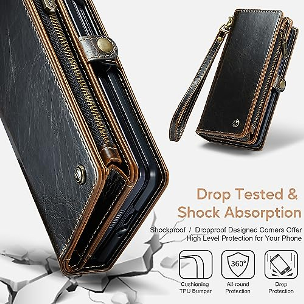 ASAPDOS Wallet Case Compatible with Samsung Galaxy Z Fold 5 with S Pen Holder,PU Leather Strap Wristlet Flip Case with Magnetic Closure[S-Pen Fully Compatible],Card Holder and Kickstand Coffee