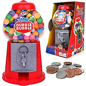 PLAYEE Classic Style Gum Machine – Gumball Machine for Kids – Candy Bank with 45 Colorful Gum Balls – 8.5” Candy Dispenser for Boys and Girls