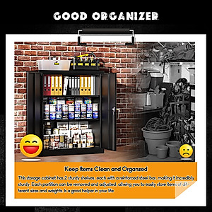 Greenvelly Metal Storage Cabinet, 42”Locking Storage Cabinet with Doors and Shelves, Black Lockable Storage Cabinets for Office, Utility Locker Cabinet, Steel Garage Cabinet with 2 Keys for Home