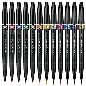 Pentel AMZ-SESF30C-12 Blush Sign Pen Artist Brush Pen, Set of 12 Colors