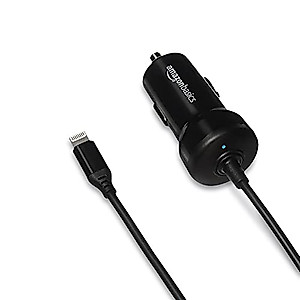 Amazon Basics 12W (5V, 2.4A) Car Charger with Lightning Cable (Coiled) for iPhone and Apple Devices, 1.5 ft - Black