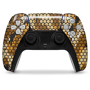 WraptorSkinz Skin Wrap compatible with Sony PS5 DualSense Controller HEX Mesh Camo 01 Orange (CONTROLLER NOT INCLUDED)
