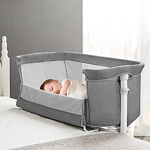 RONBEI Bassinet for Baby, Baby Bassinet Bedside Sleeper, Baby Bed to Bed, Adjustable Portable Crib for Infants, Baby Boys, Baby Girls (Light Gray)