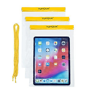 YUMQUA Waterproof Bags Large Size 3 Pack, Clear Watertight Pouch Holder for Document Map Camera Mobile Phone Car Key, fits Kayaking Boating Hiking Water Sports, Yellow