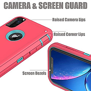 for iPhone XR Case with 2 x Screen Protector, Heavy Duty Shockproof/Drop Proof/Dust Proof 3-Layer Military Protection Full Body Rugged Defender Durable Cover for Apple iPhone XR (Pink)