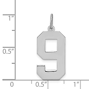 Solid 925 Sterling Silver Large Number 9 Charm Pendant - 24mm x 10mm