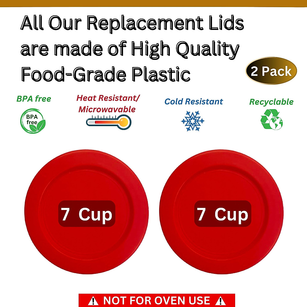 rivel Klareware 7 Cup Red Round Plastic Food Storage Replacement Lids Covers for Klareware Anchor Hocking and Pyrex Glass Bowls (Container not Included) (2 Pack)