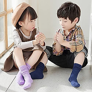 Elfcool 8 Pairs Little Kids Slouch Socks Colorful Dress Crew Socks Cotton Long School Uniform Stockings for Boys Girls(8pack color B, 6-8 Years)