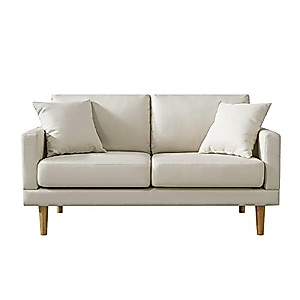 Husbedom 59" Loveseat Sofa, Modern Small Couches for Small Spaces, Living Room, Bedroom, Apartment, Dorm, with Throw Pillow, Beige